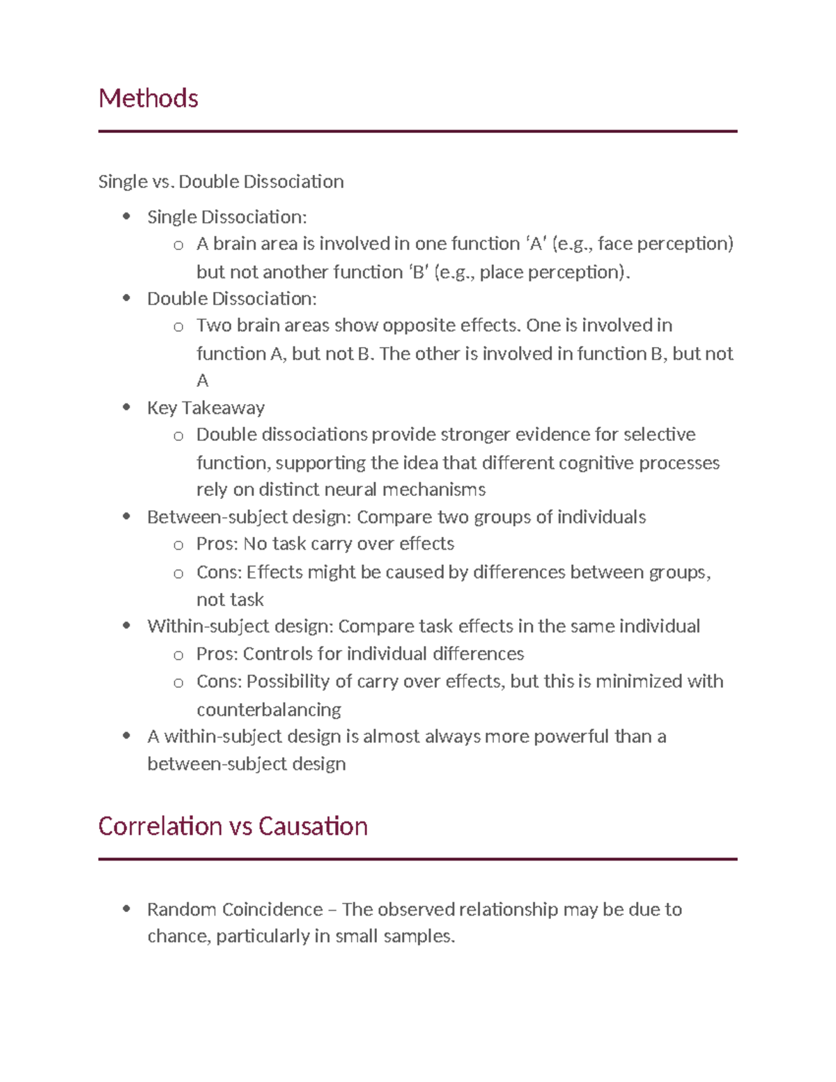 Cognitive Neuroscience Methods: Single vs. Double Dissociation Notes ...