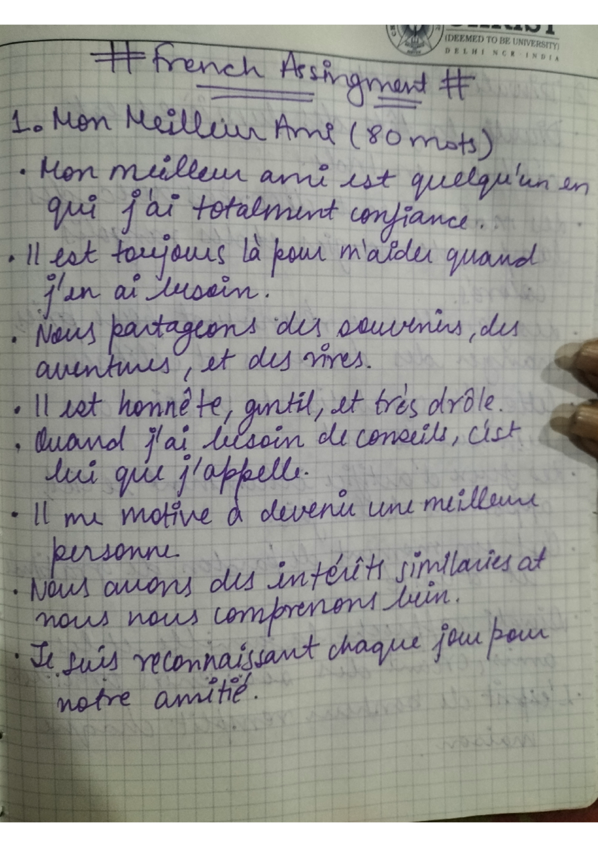 French Assignment: Perspectives on Friendship, Diwali, and University ...