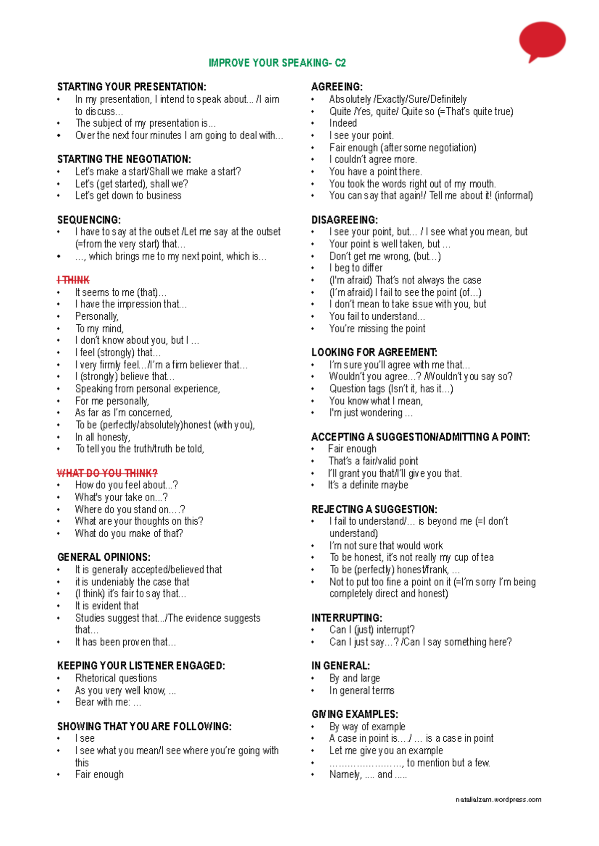 C2 speaking- poster v2021 - IMPROVE YOUR SPEAKING- C STARTING YOUR ...