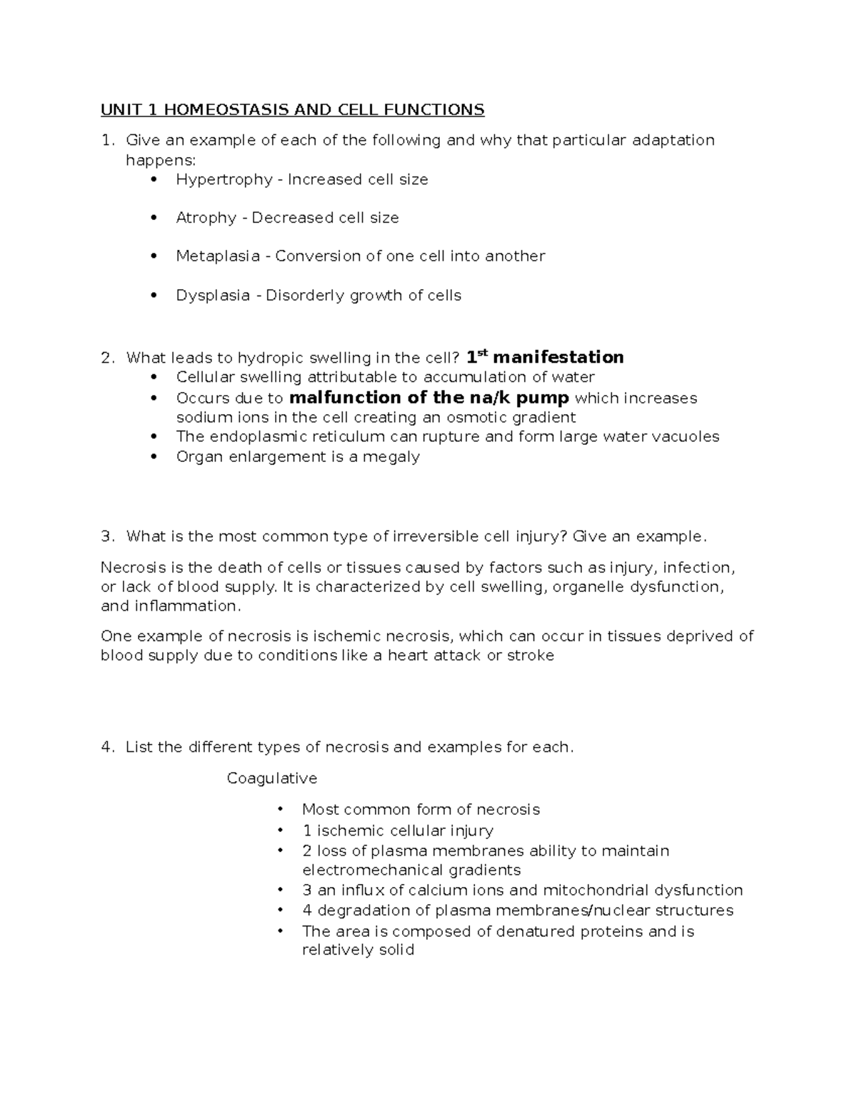 NSG3280.Unit 1 and 2 Knowledge check - UNIT 1 HOMEOSTASIS AND CELL ...