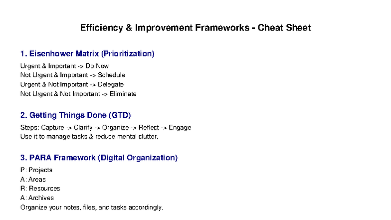 Efficiency Improvement Frameworks Cheat Sheet: Key Strategies & Tools ...
