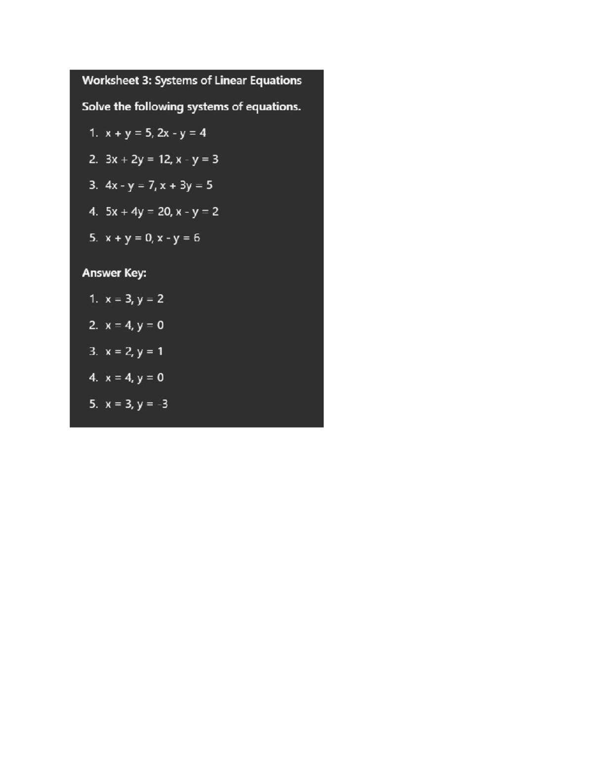 Worksheet 3 Systems of Linear Equations - Math in the New World ...