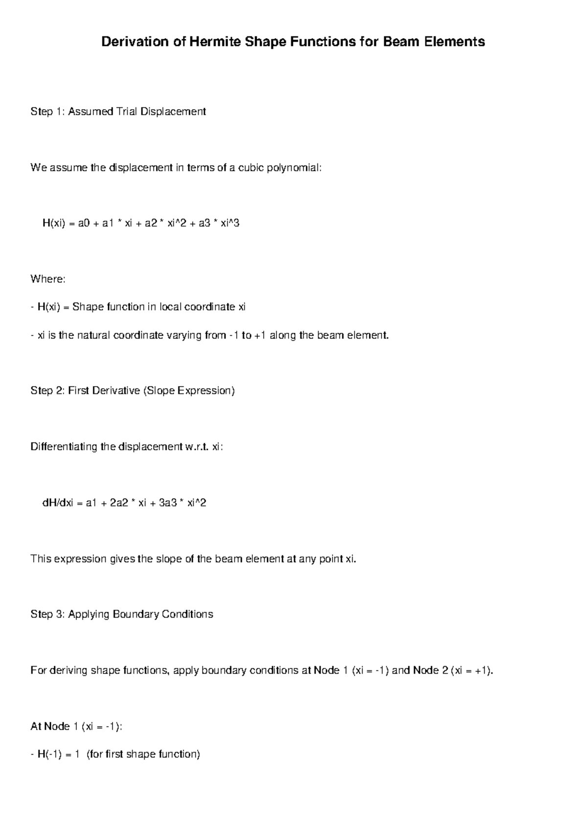Derivation of Hermite Shape Functions for Beam Elements (ENG 301) - Studocu