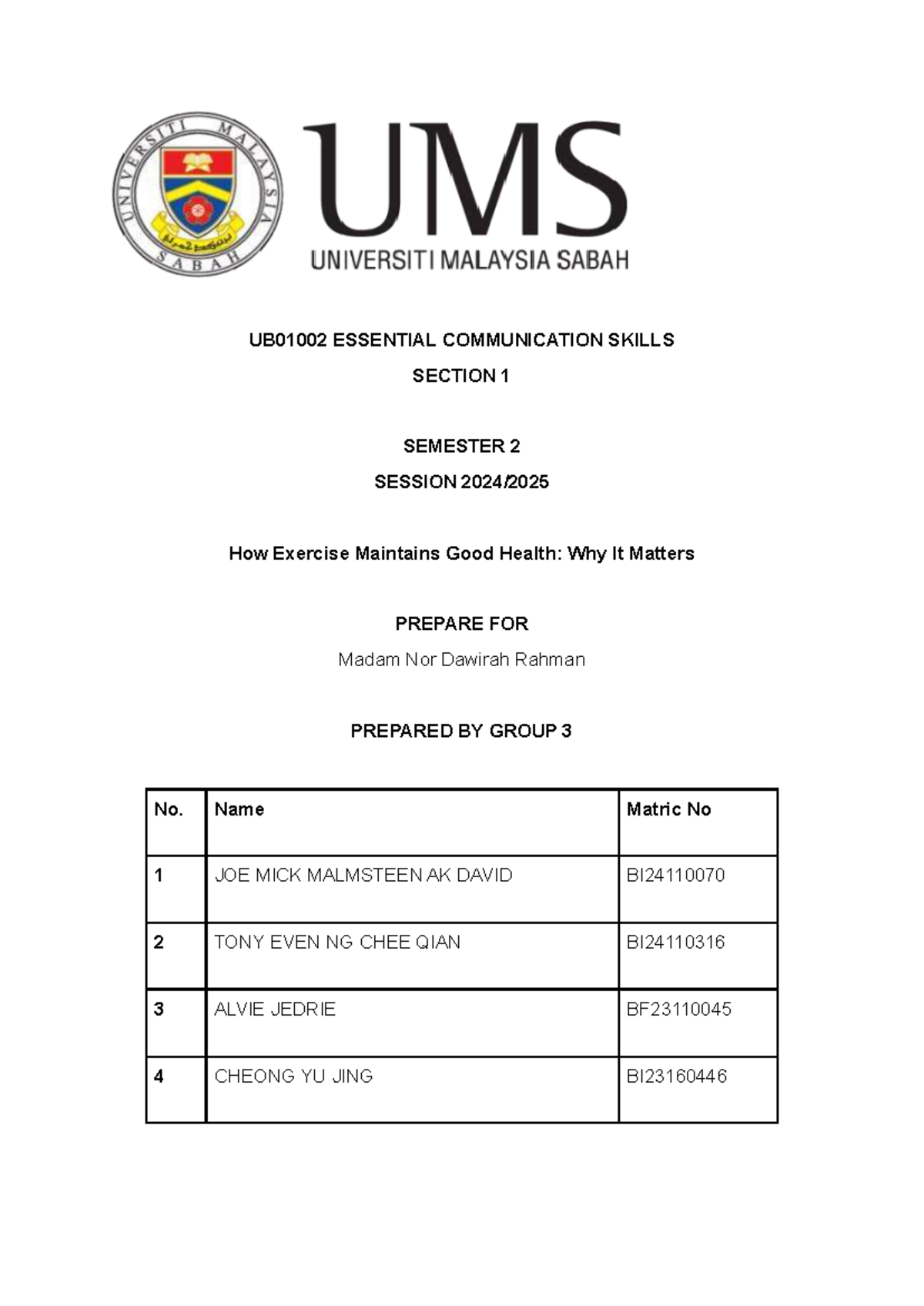 UB01002 ESSENTIAL COMMUNICATION SKILLS: Group 3 Essay on Health - Studocu