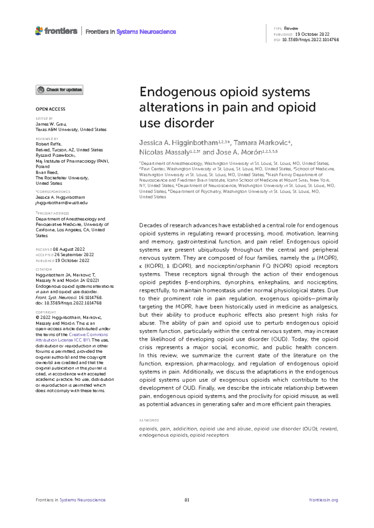 Endogenous Opioid Systems in Pain & Opioid Use Disorder: A Review (FNYS ...