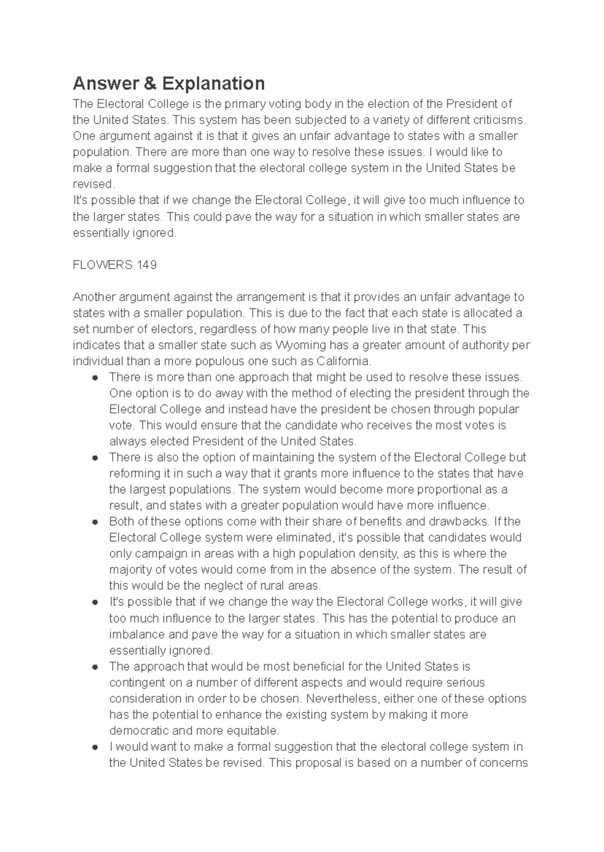 ACCT 149 - Electoral College Revisions: Arguments & Suggestions - Studocu