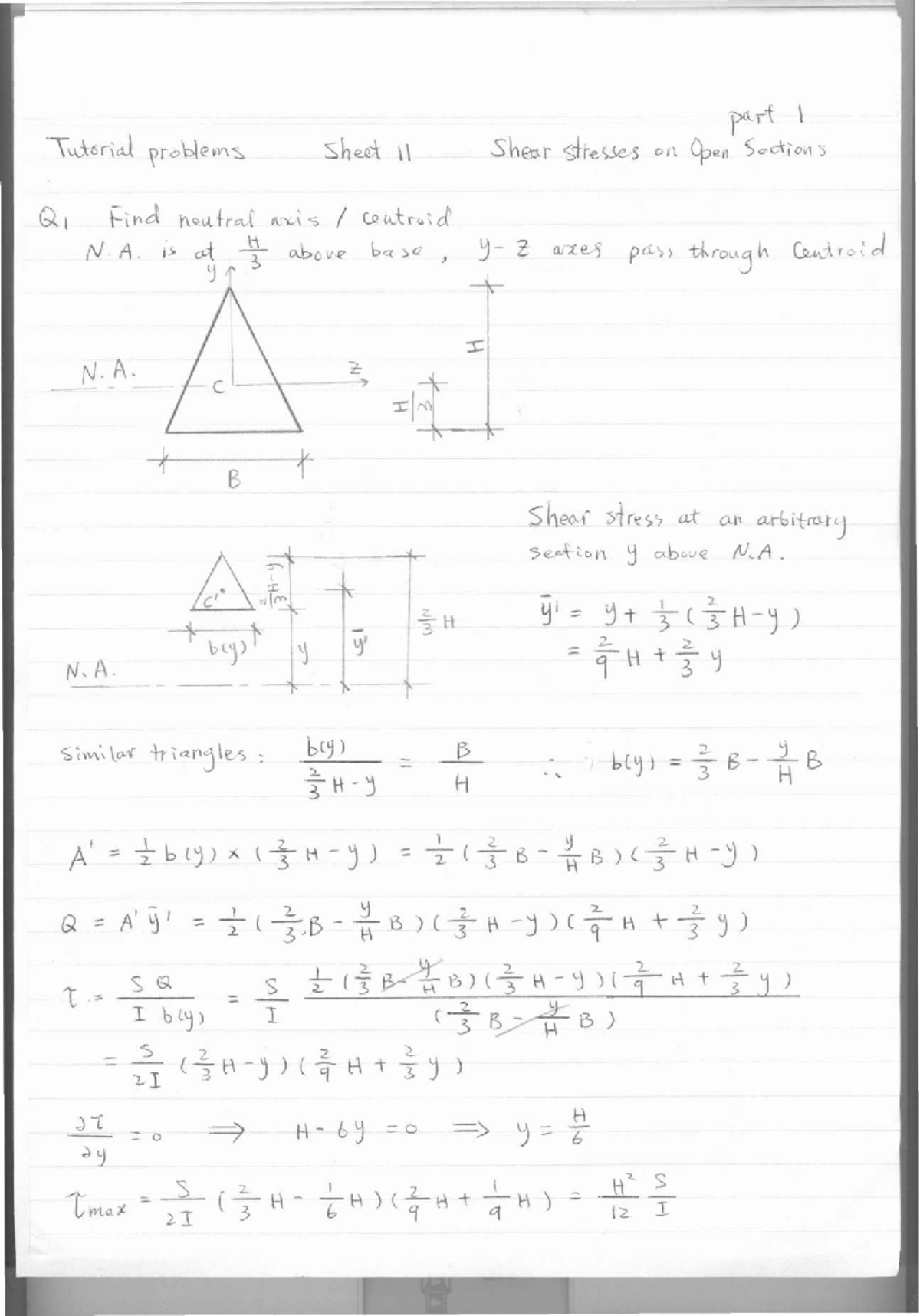 Sheet 11: Shear Stresses on Open Sections - Tutorial Problems - Studocu