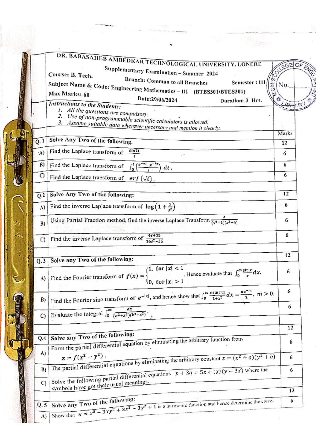 M3 PYQ - This is help for study - DR. BABASAHEB AMBEDKAR TECHNOLOGICAL ...