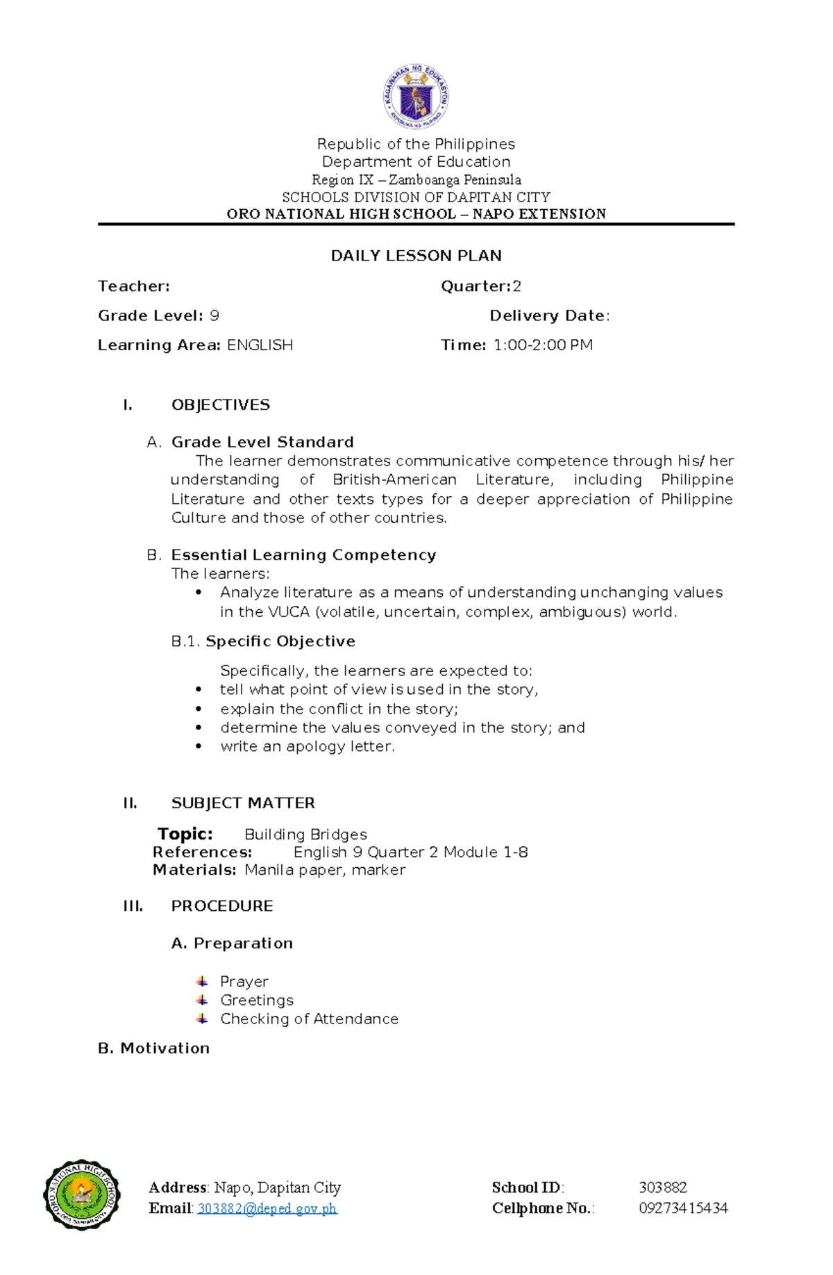 G9 Q2 Daily Lesson Plan: Understanding the VUCA World - Studocu