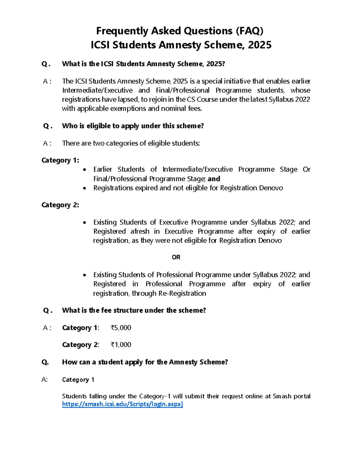 ICSI Students Amnesty Scheme 2025: FAQ Guide for Students - Studocu