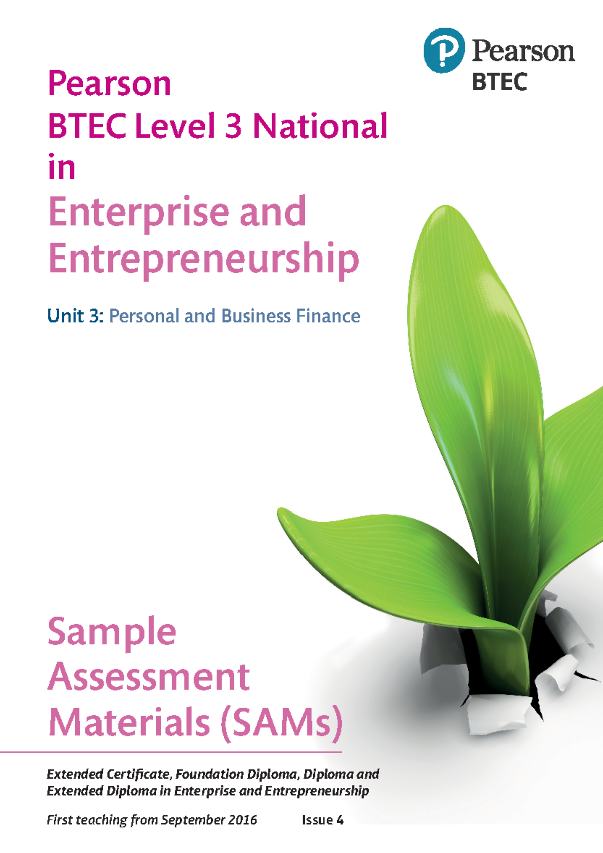 Pearson BTEC Level 3 National in Enterprise and Entrepreneurship Unit 3 ...