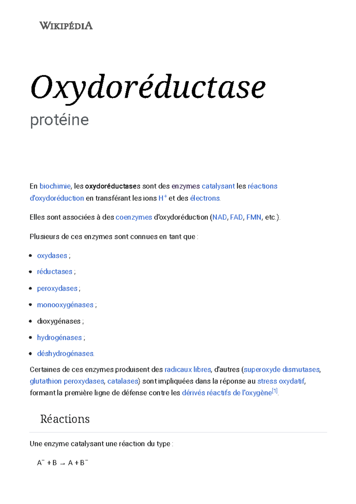 Oxydoréductases en Biochimie : Fonction et Classification des Enzymes ...