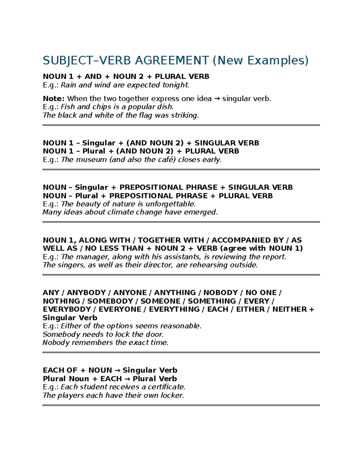 Subject-Verb Agreement Examples (ENG 101) - Studocu