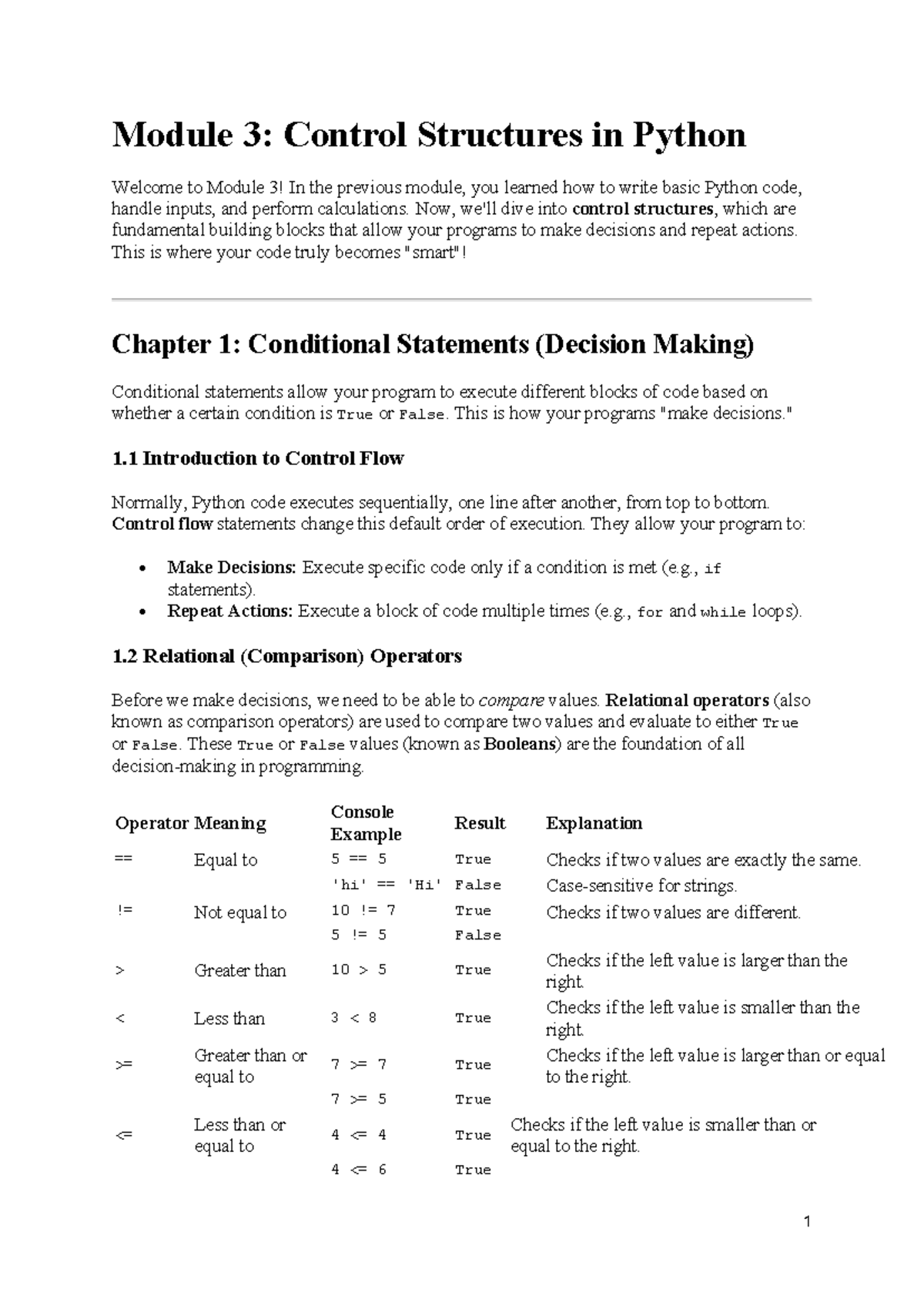 Module 3 Control Structures In Python Key Concepts And Examples