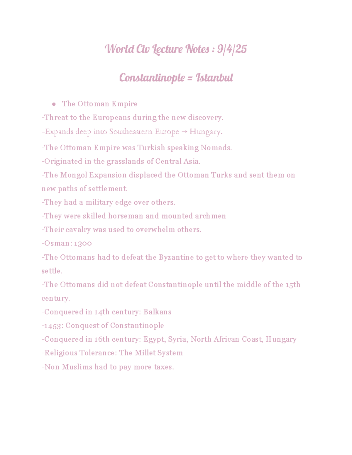 World Civ Lecture Notes: Ottoman Empire & Its Impact on Europe - Studocu