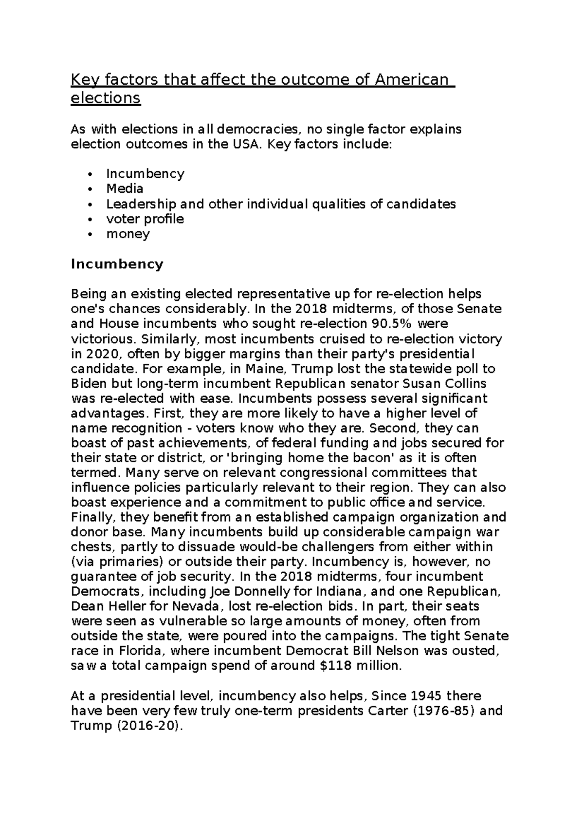 Key Factors Influencing American Elections: GOV POL Notes 424-428 - Studocu