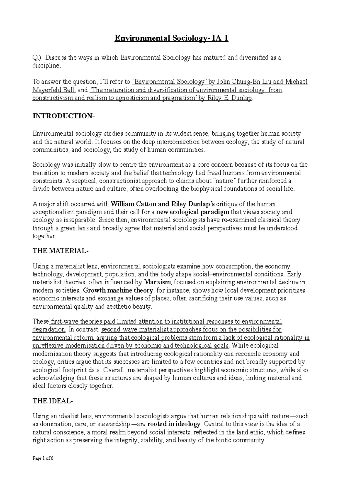 Environmental Sociology IA 1: Maturation and Diversification of the ...
