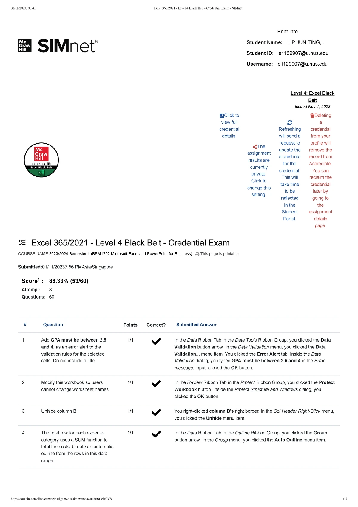 Excel 365 2021 - Level 4 Black Belt - Credential Exam - SIMnet - Excel 365/2021 - Level 4 Black ...