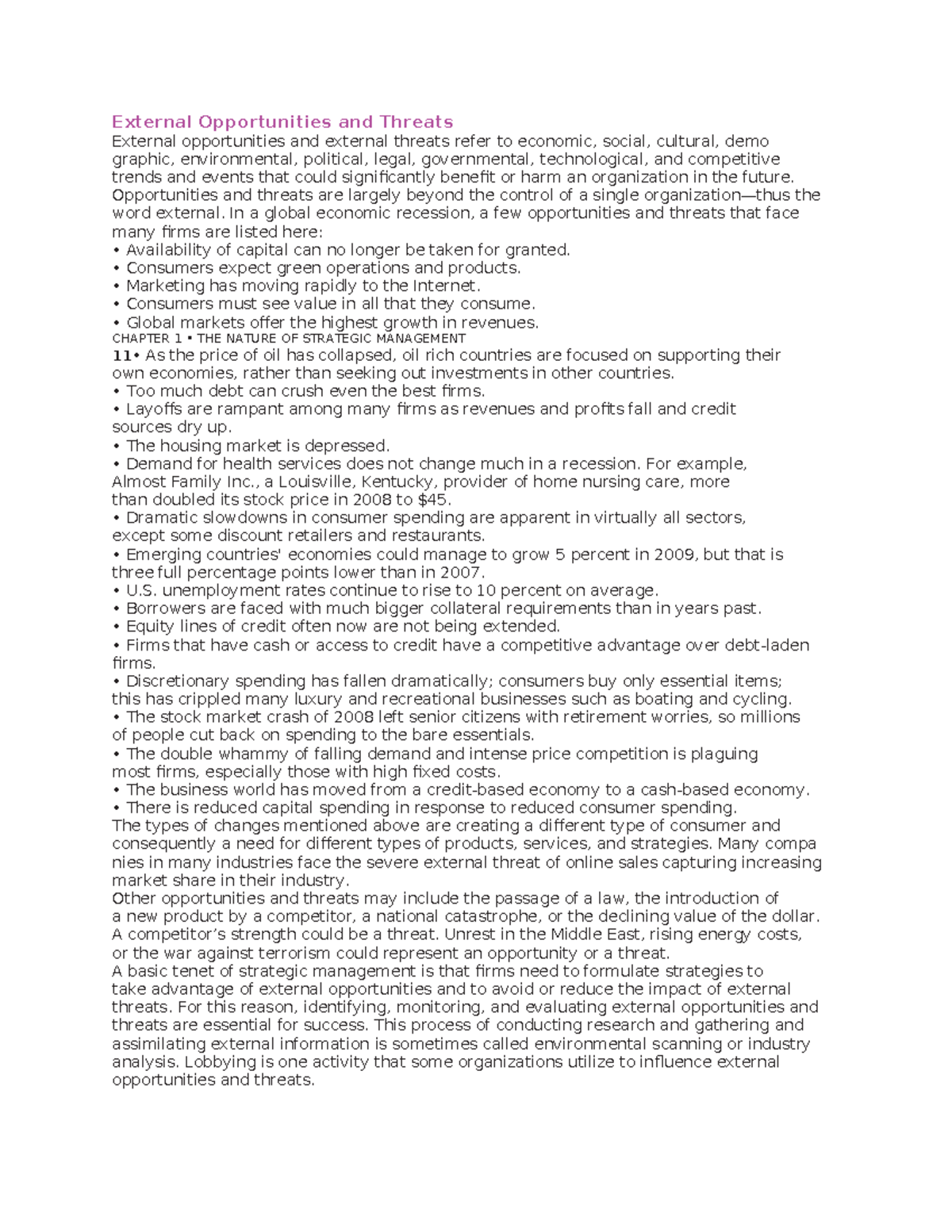 Strategic Management: External Opportunities & Threats Analysis - Studocu