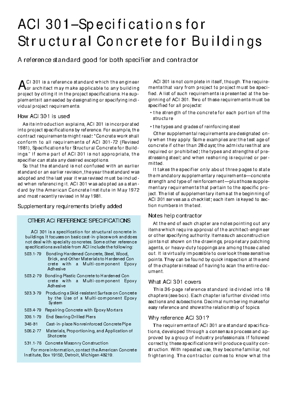 ACI 301 Specifications for Structural Concrete in Building Projects ...