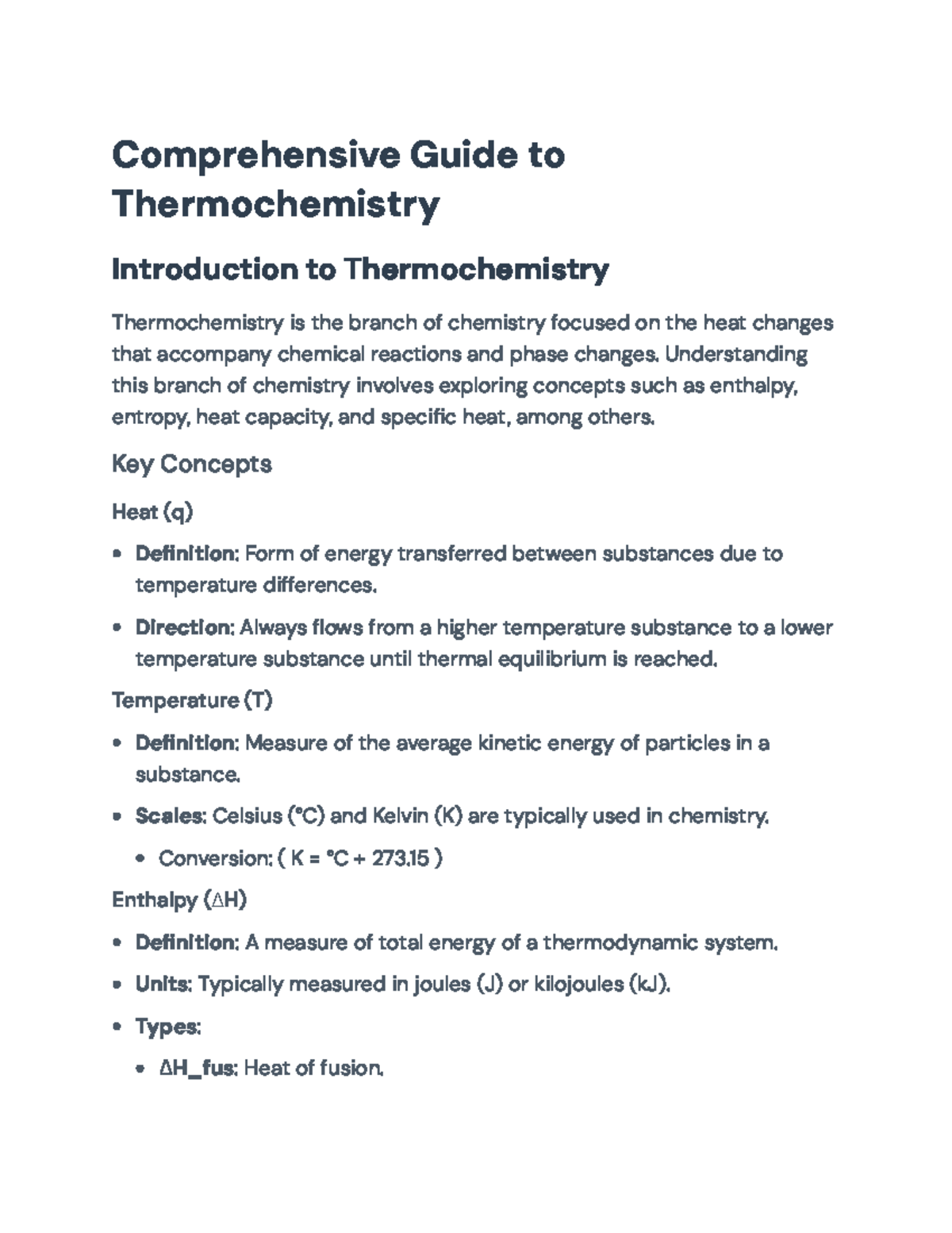 Thermochemistry Concepts and Calculations Guide for CHM 101: Key ...