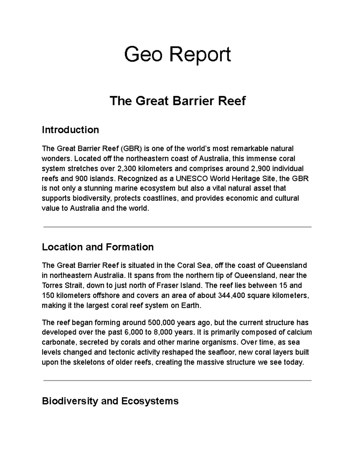 Geo Report: The Great Barrier Reef - Ecosystem & Conservation Insights ...