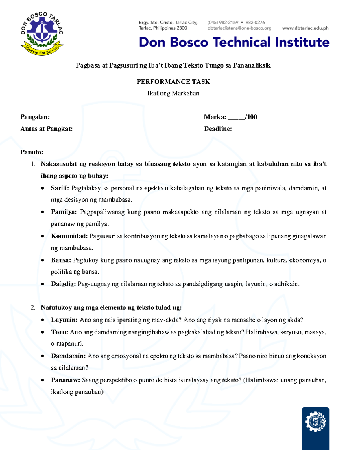 3rd PETA - peta - Pagbasa at Pagsusuri ng Iba’t Ibang Teksto Tungo sa Pananaliksik PERFORMANCE ...