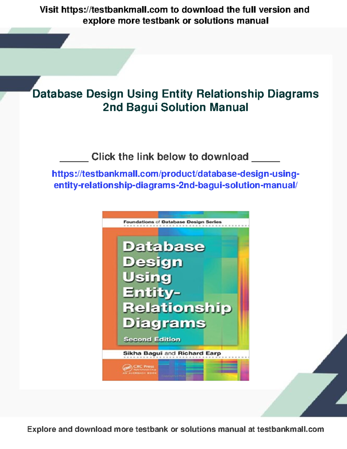 Database Design Using ER Diagrams: 2nd Edition Bagui Solutions Manual ...