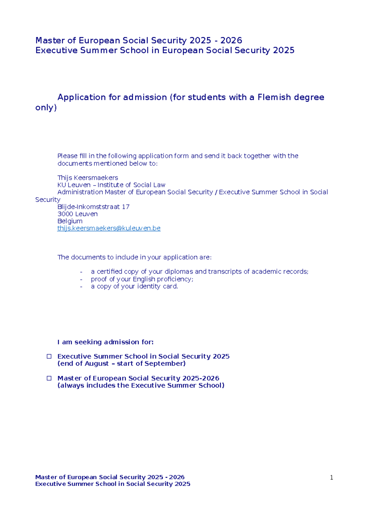 Application Form for Master of European Social Security 2025 - Studocu