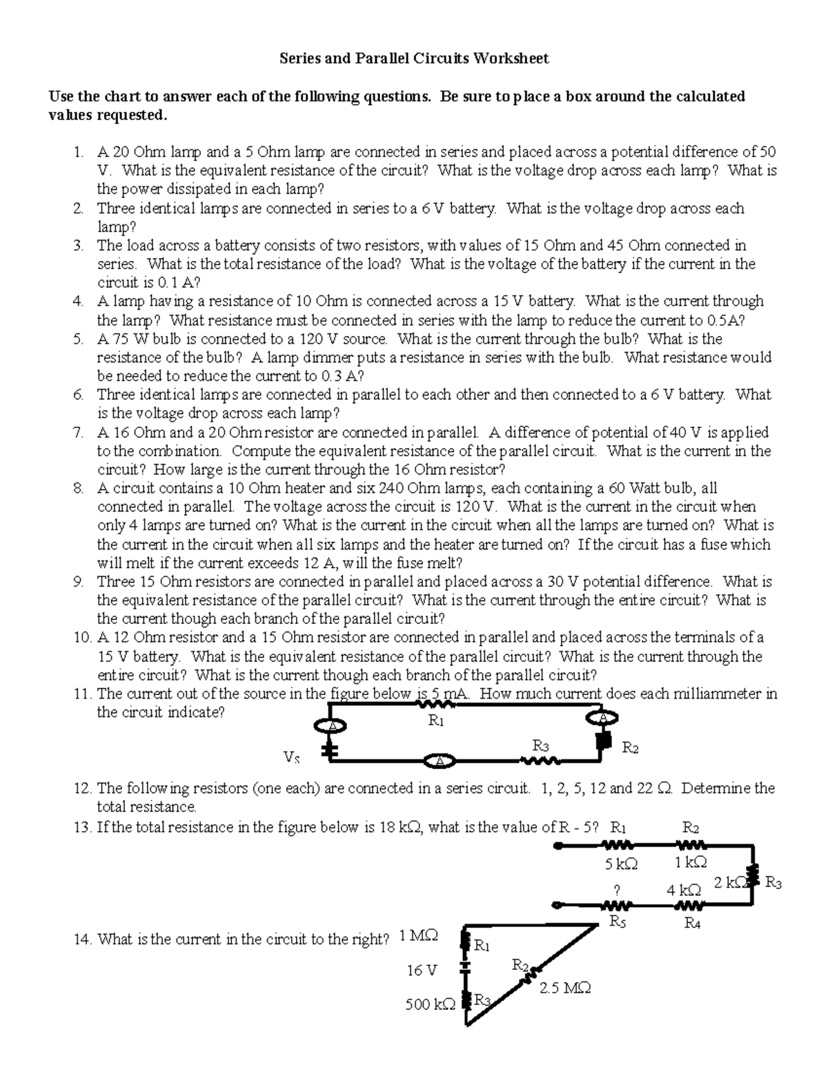 Series and Parallel Circuits Problems Worksheet - Studocu