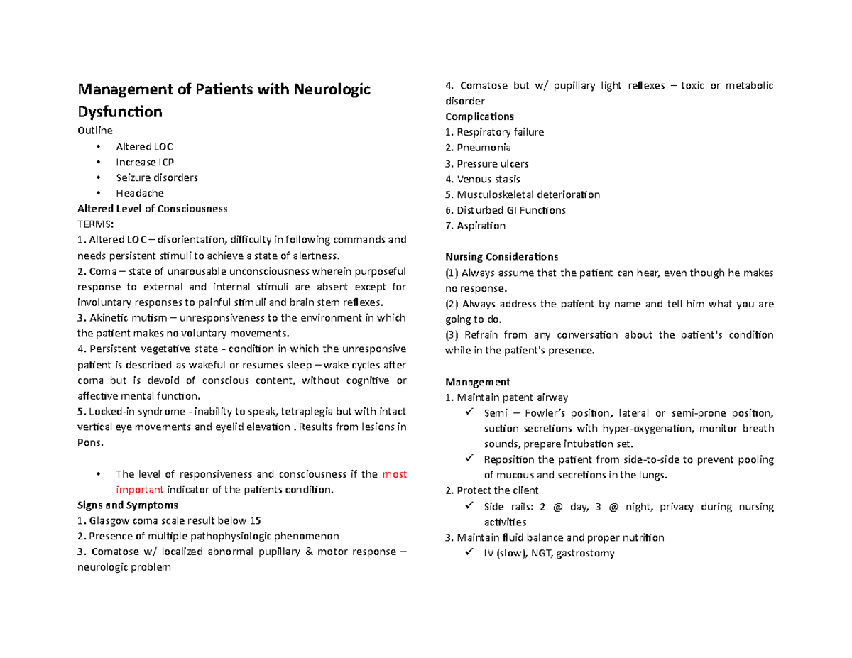 Nervous System disorder pt1 - Management of Patients with Neurologic ...