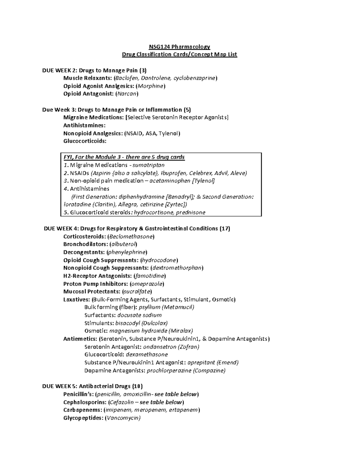 NSG124 Pharmacology: Comprehensive Drug Classification Overview - Studocu