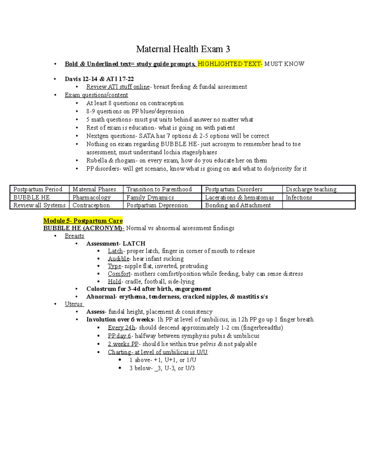 335 Exam 3 Study Guide - Comprehensive Maternal Health Review - Studocu