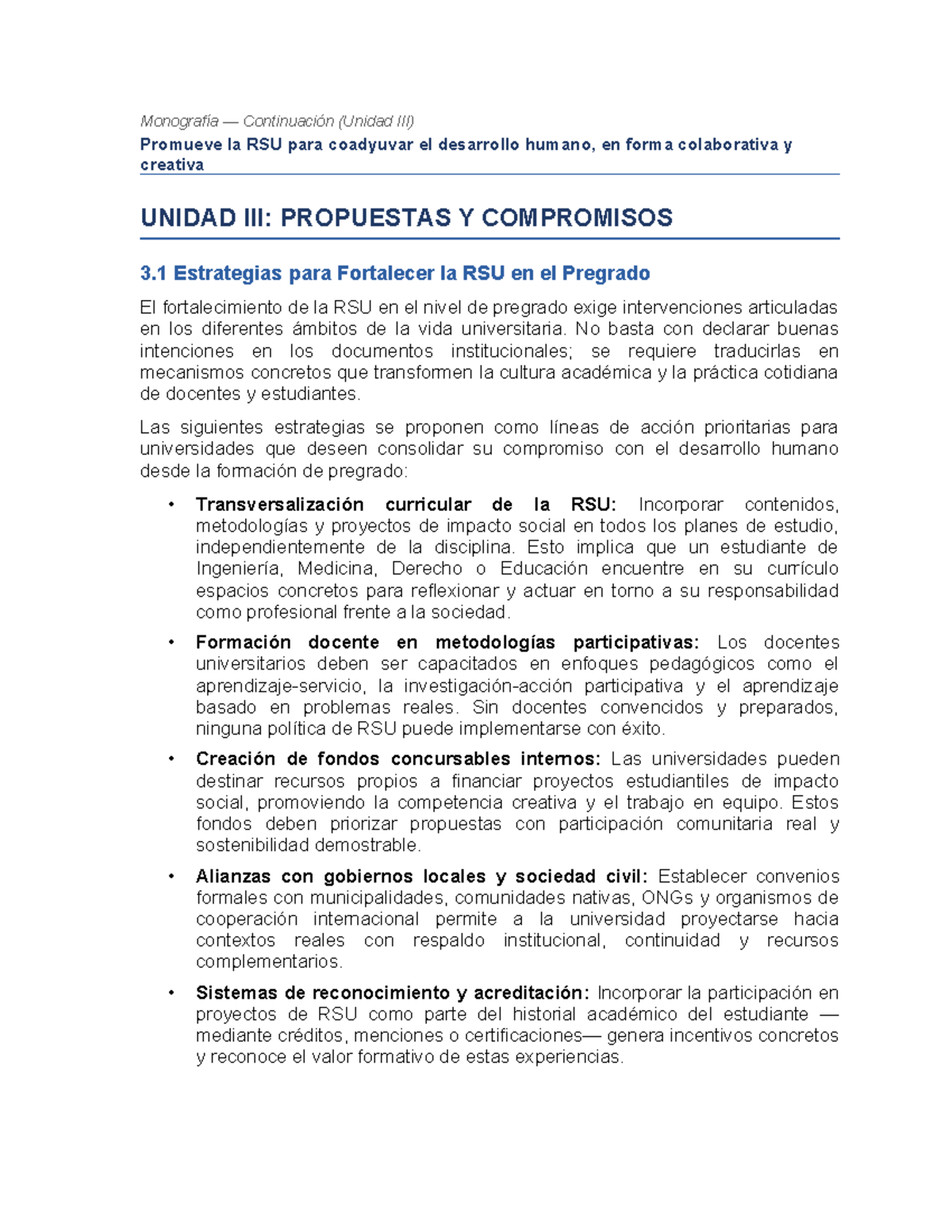 Monografía RSU: Estrategias y Plan de Acción para el Desarrollo Humano ...