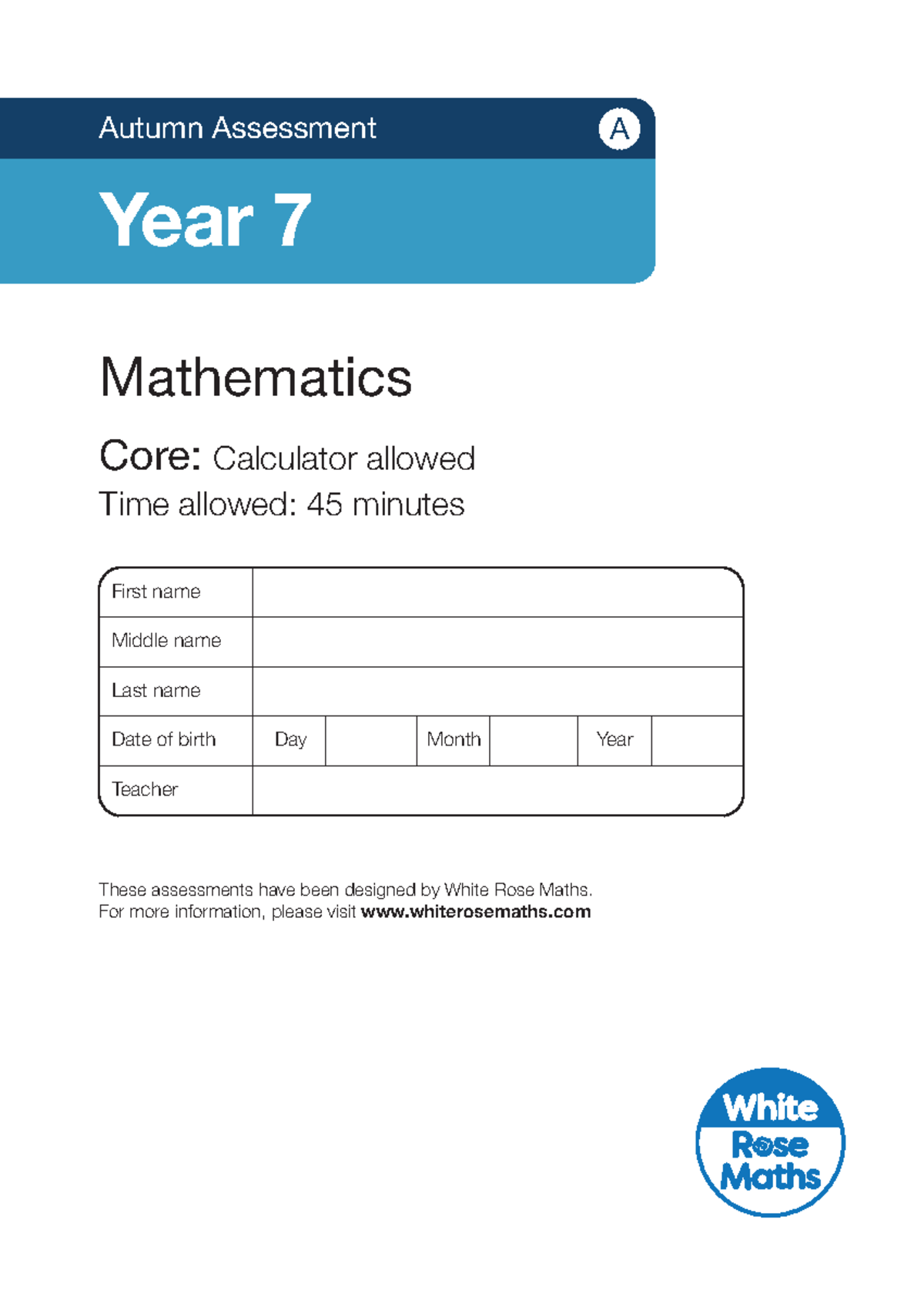 Year 7 Mathematics Autumn Assessment - White Rose Maths - Studocu