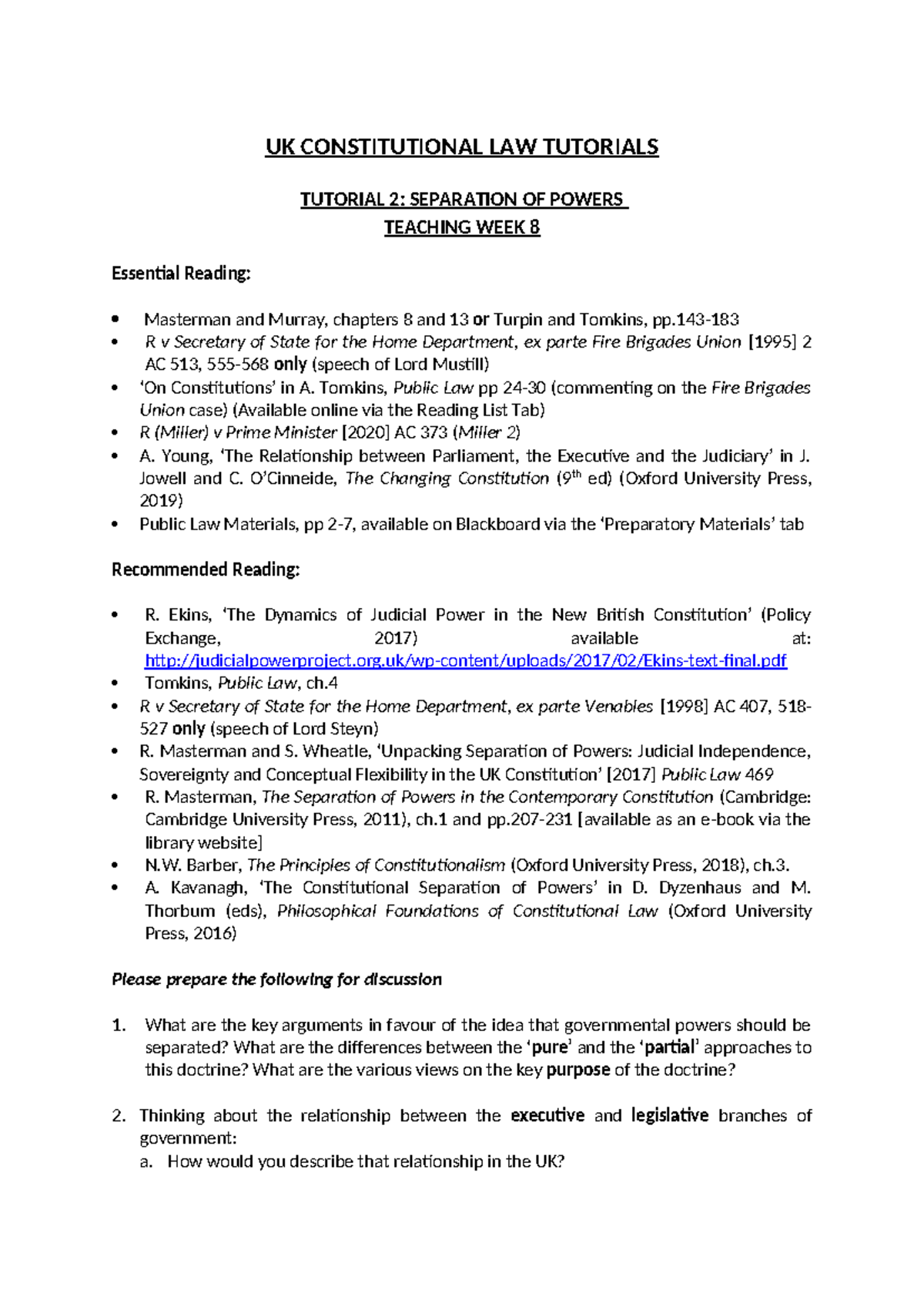 UK Constitutional Law Tutorial 2: Understanding Separation of Powers ...