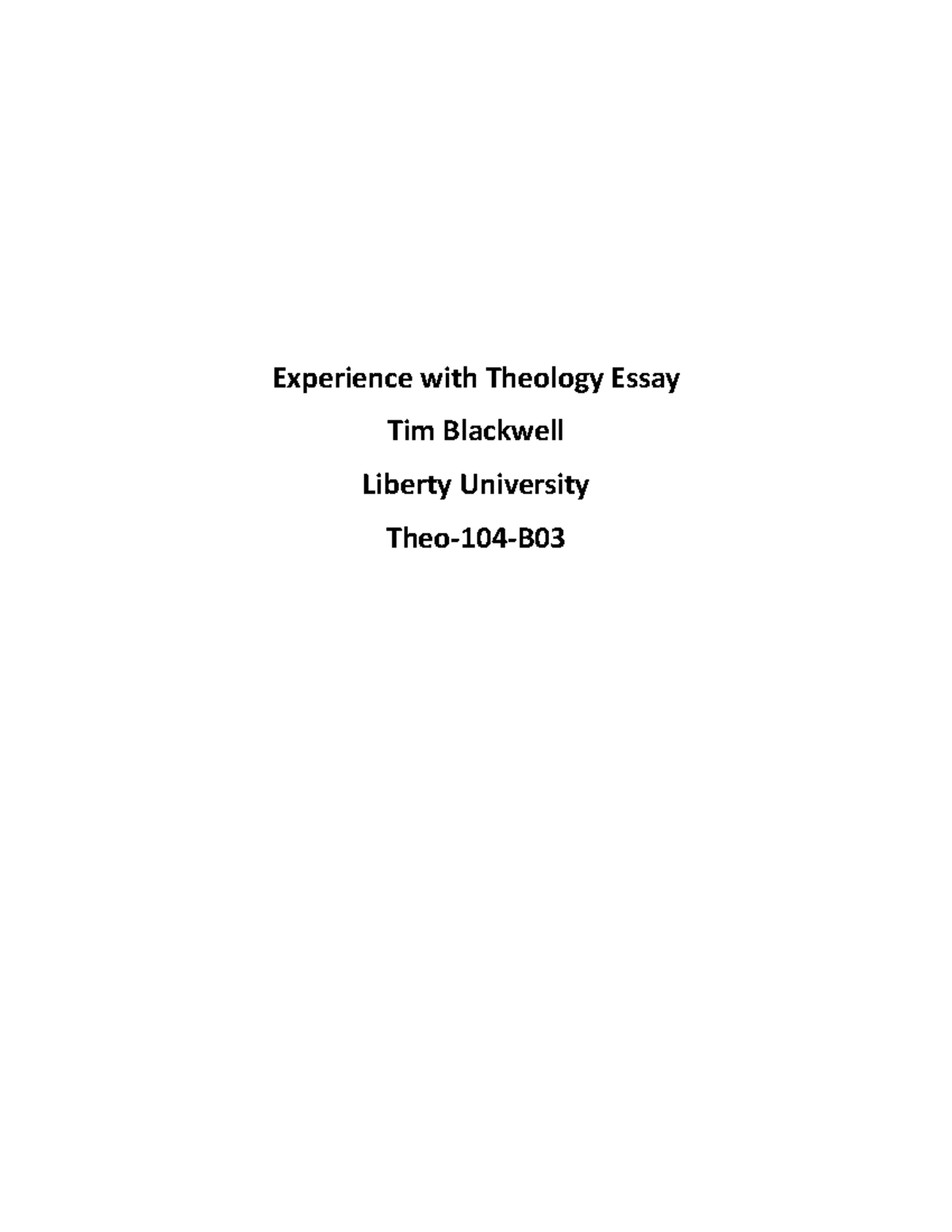 Experience with Theology Essay final draft - Experience with Theology ...