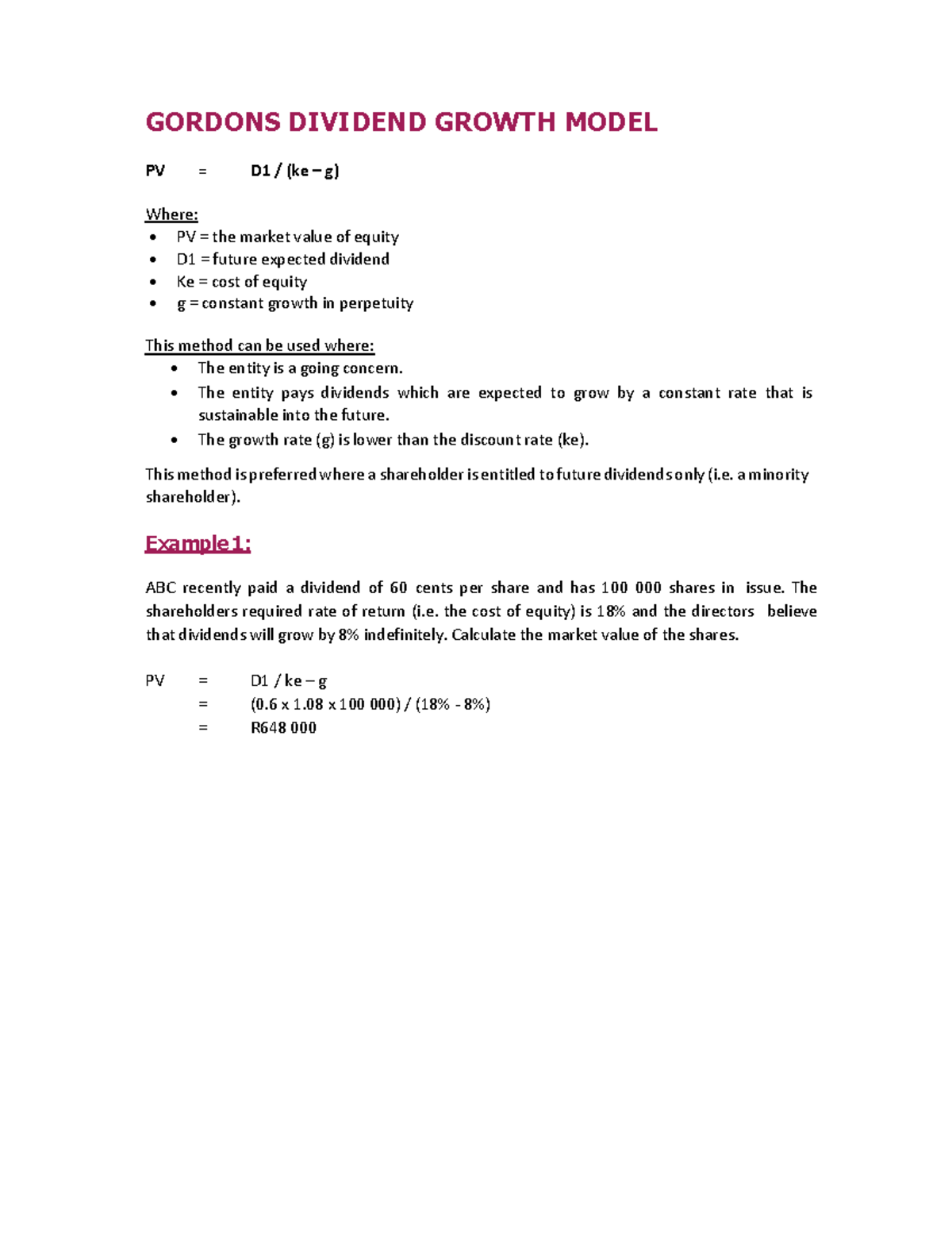 Gordon's Dividend Growth Model Explained: Key Concepts & Examples - Studocu