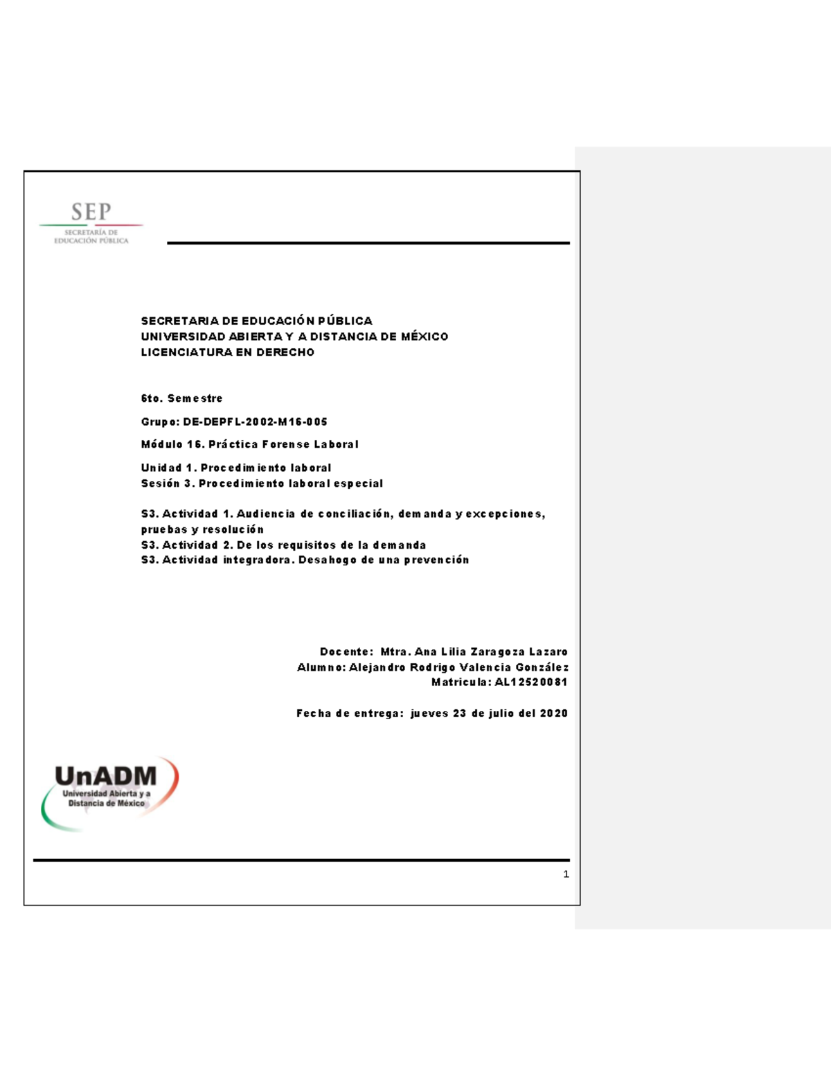 M16 U1 S3 ALVG - SESIÓN_3_Procedimiento laboral especial - Warning: TT ...