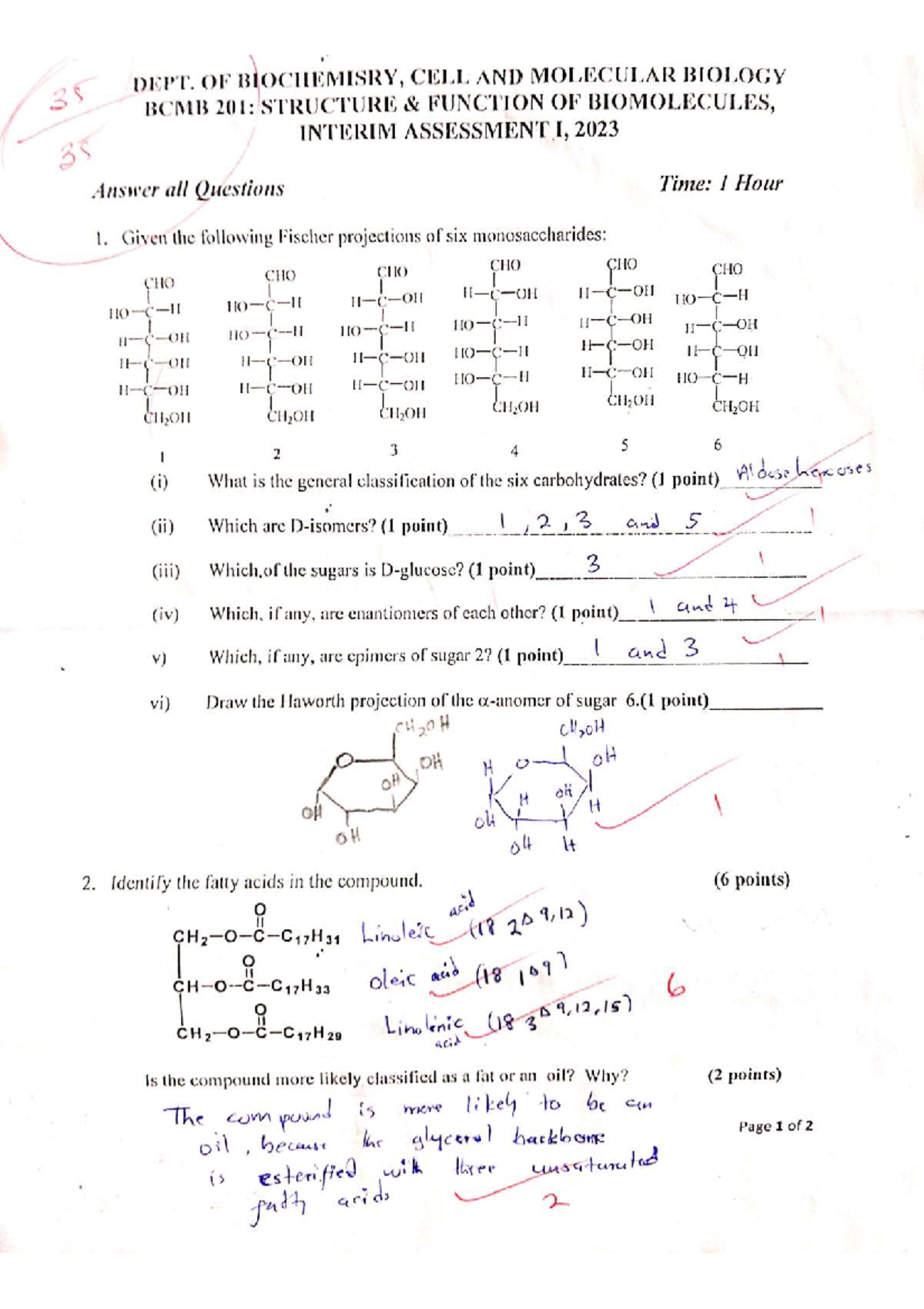 BCMB 201: Structure & Function of Biomolecules, Interim Assessment I ...