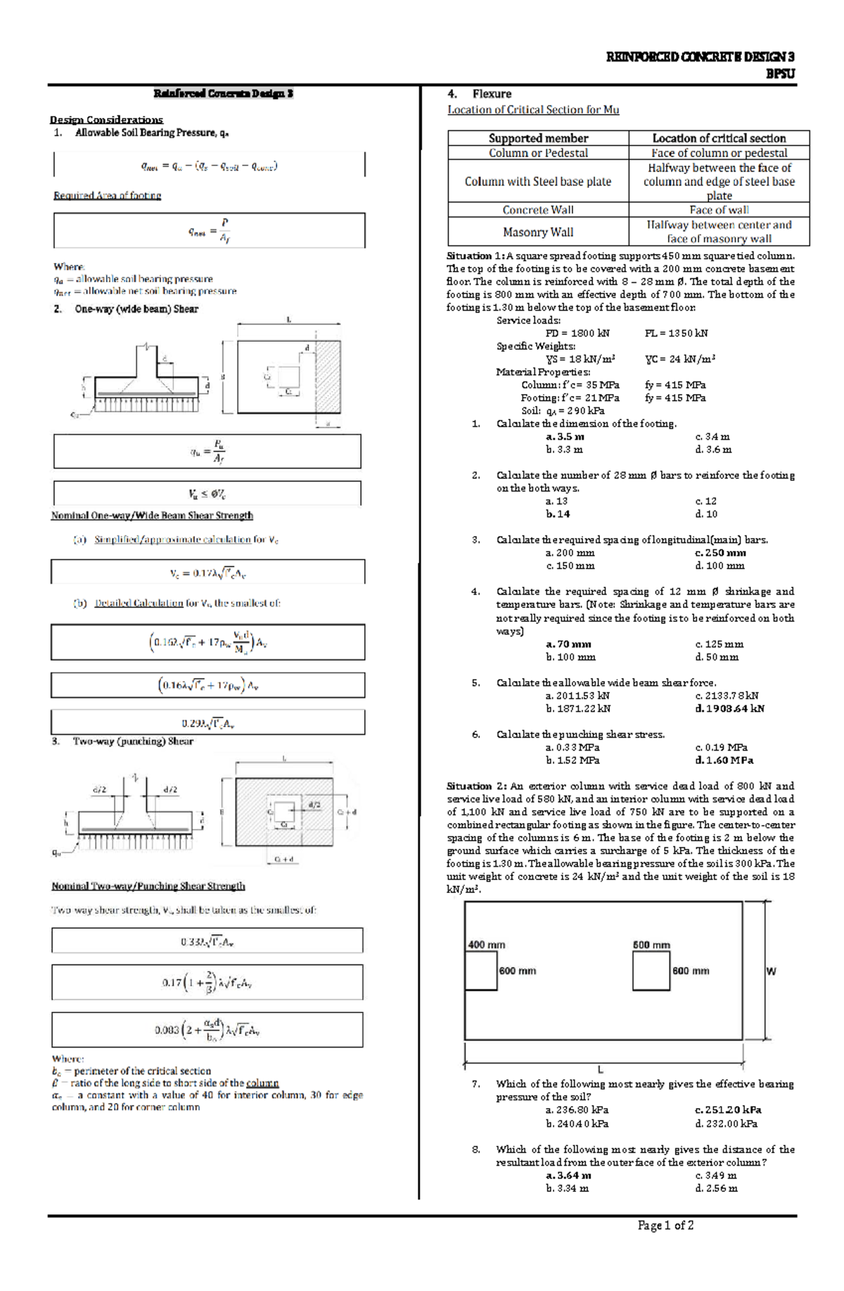 Reinforced Concrete Design 3: Footing Calculations & Considerations ...