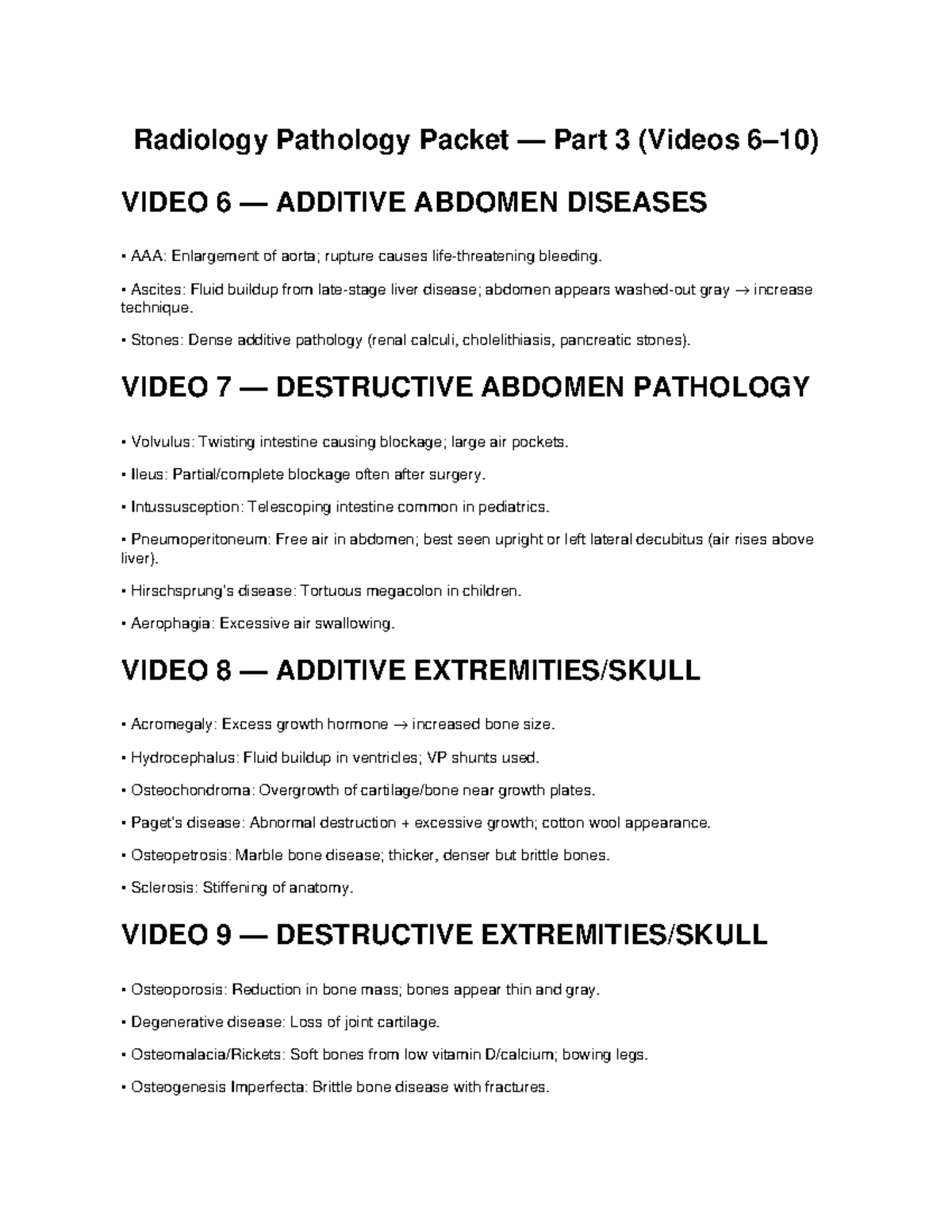 Radiology Pathology Packet Part 3: Additive & Destructive Diseases ...