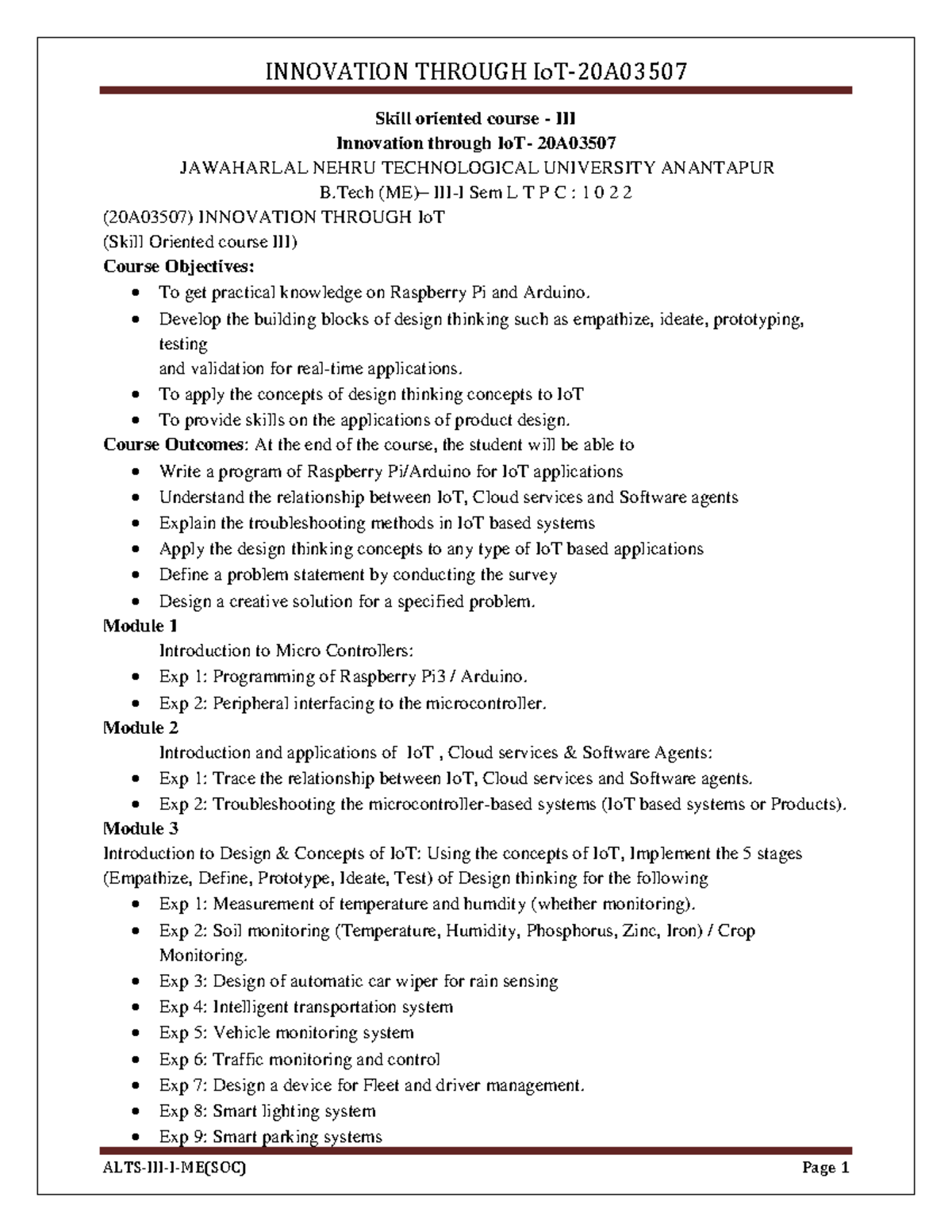 IOT LAB - iot - Skill oriented course - III Innovation through IoT- 20A JAWAHARLAL NEHRU - Studocu