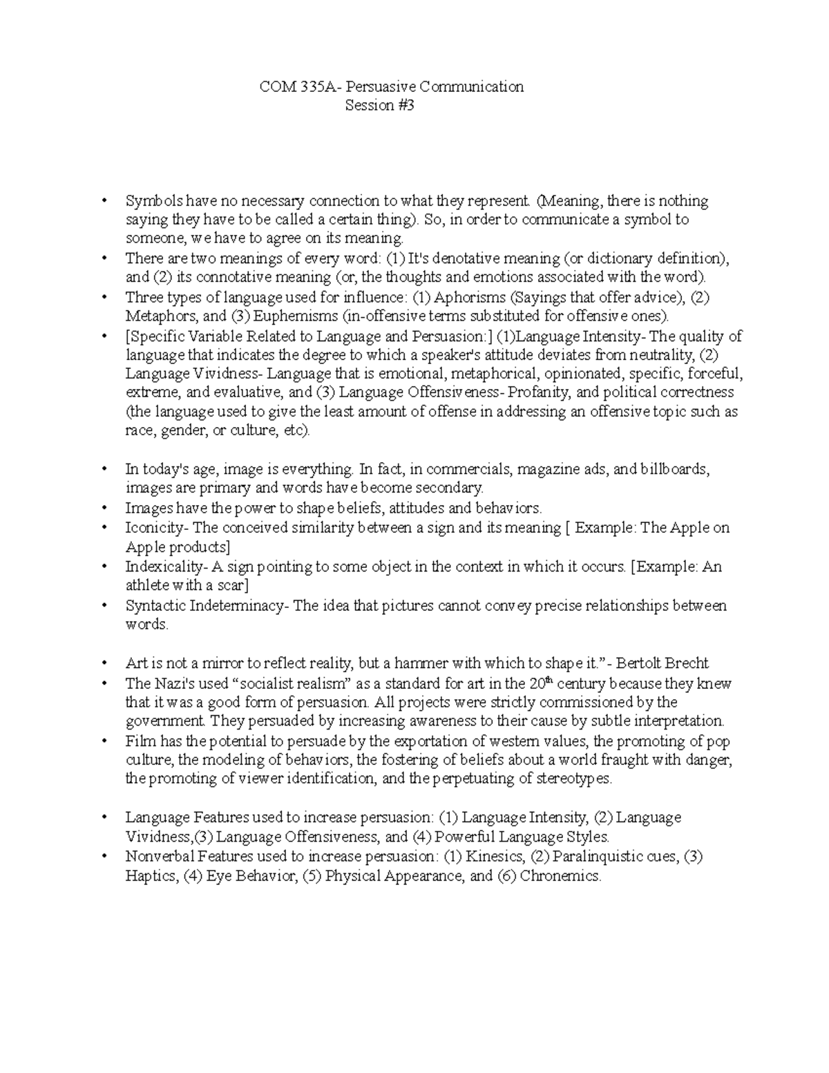 COM 335A Lecture Notes on Persuasive Communication Techniques - Studocu