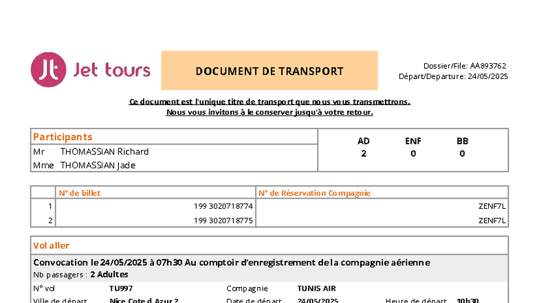 Carnet de Voyage AA893762 - Informations de Transport et Transfert ...
