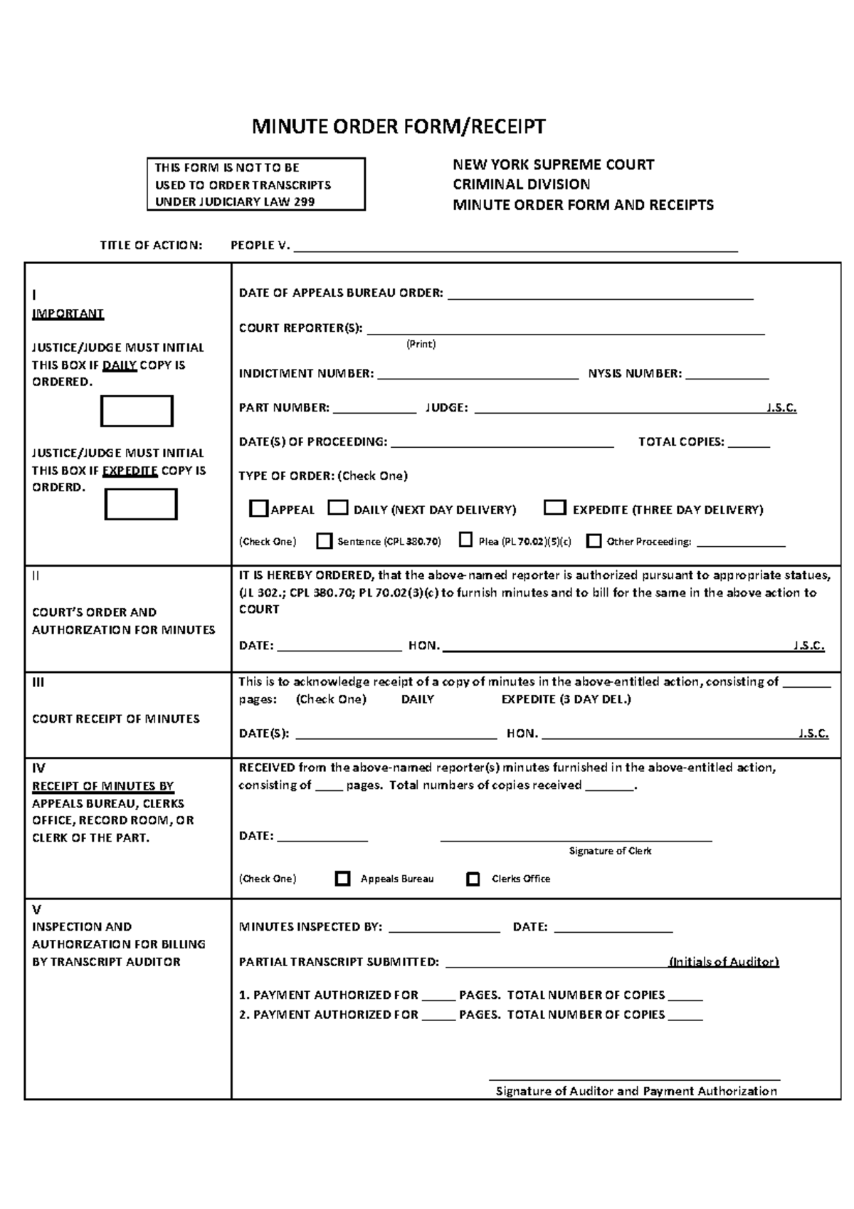 MINUTE ORDER FORM - NY SUPREME COURT CRIMINAL DIVISION - Studocu
