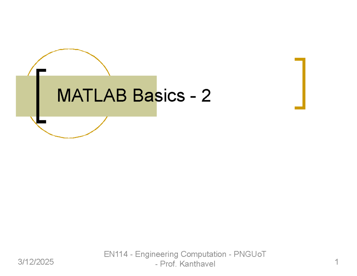 EN114 MATLAB Basics Lecture Notes - Studocu