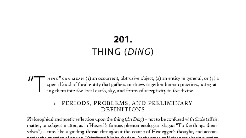 201. The Concept of "Thing" (Ding) in Heidegger's Philosophy - Studocu