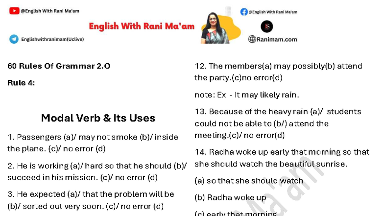 60 Grammar Rules: Modal Verbs & Common Errors (Rule 4) - Studocu