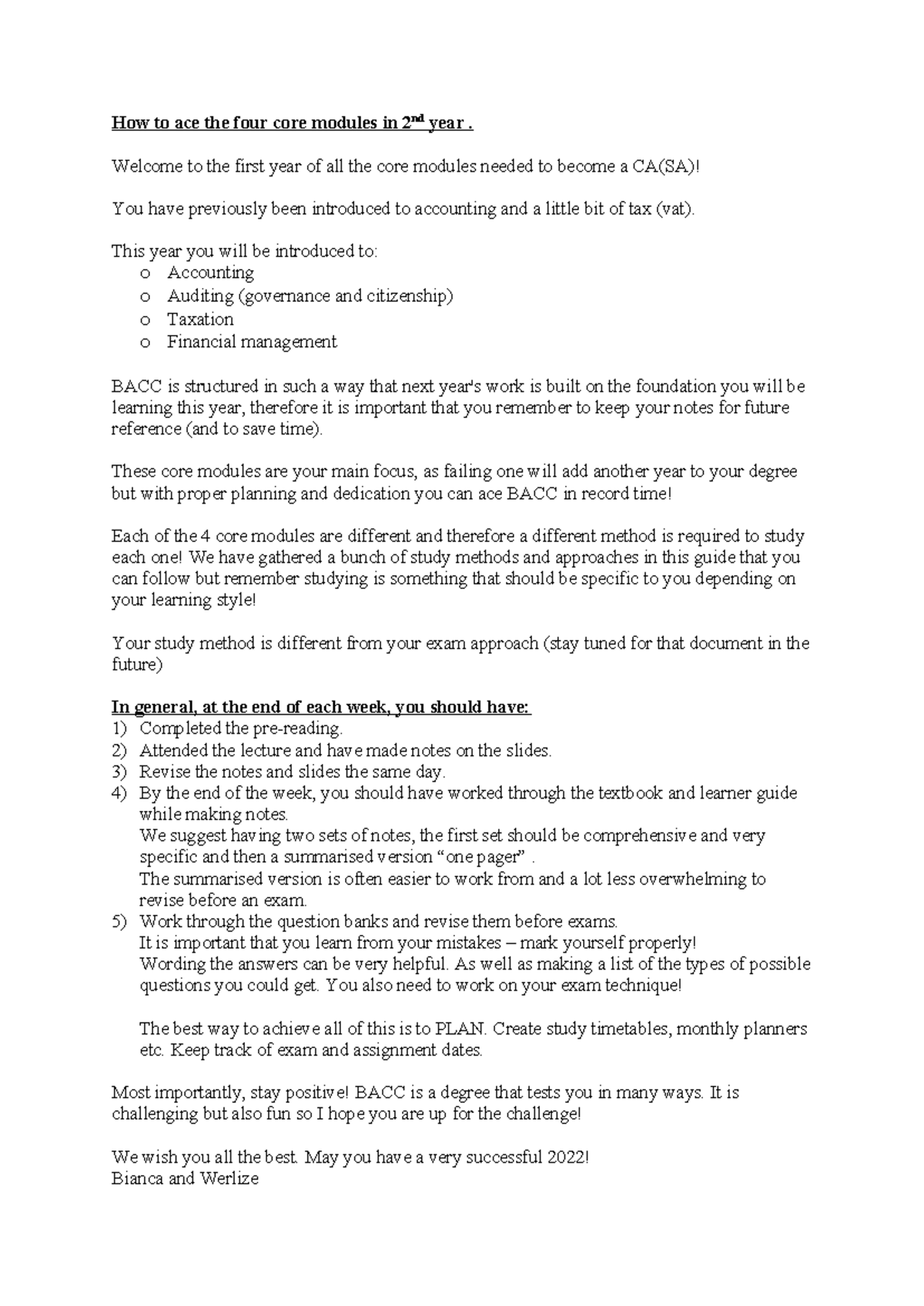 Strategies to Ace BACC 2nd Year Core Modules: Tips & Study Methods ...